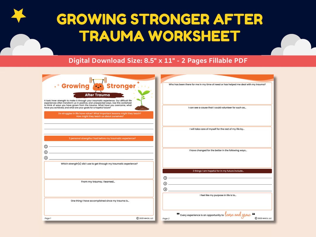 Post-traumatic Growth PTSD Trauma Worksheet Kids Teens Young Adults ...