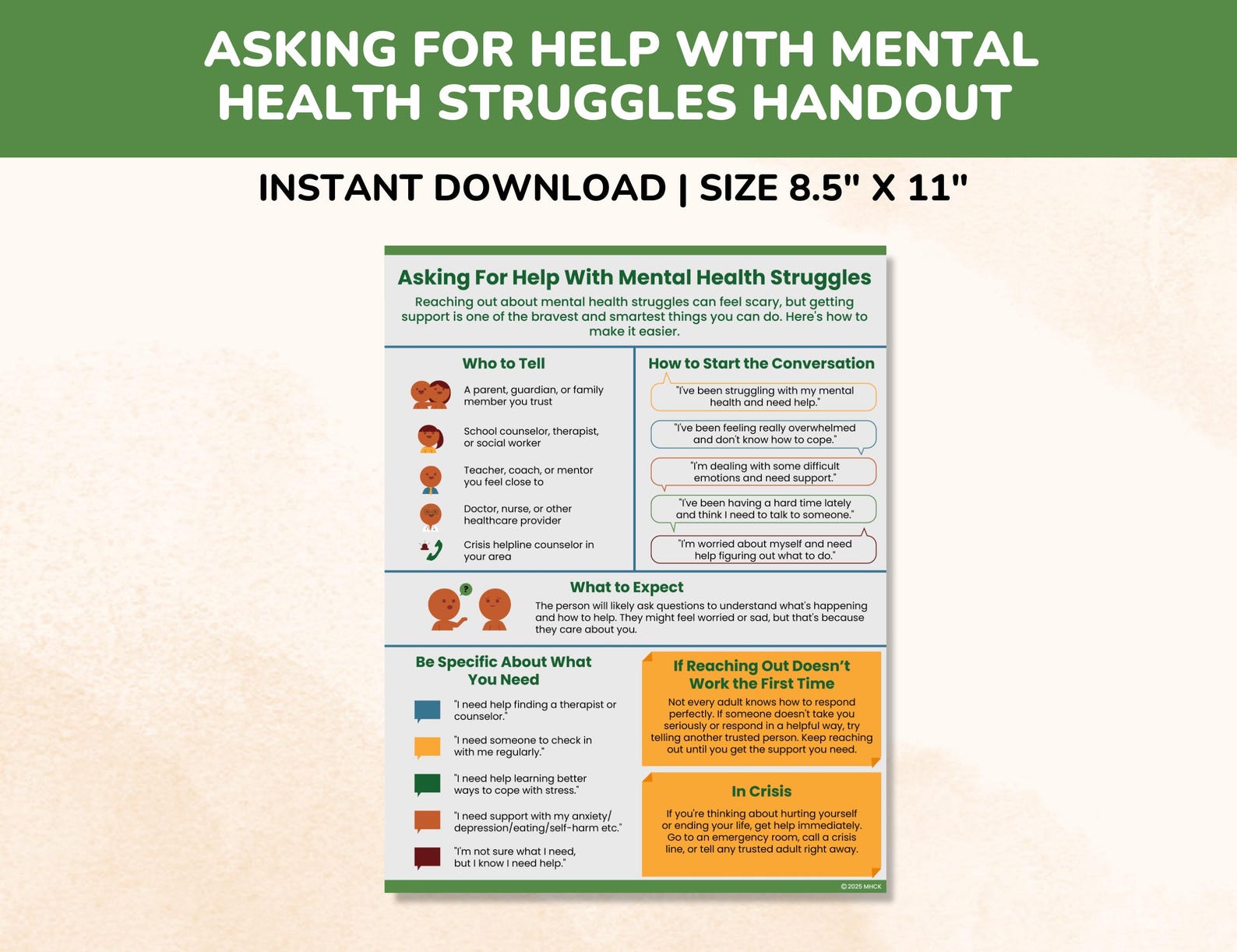 Mental Health Coping Skills Printable Therapy Handouts for Kids & Teens ...