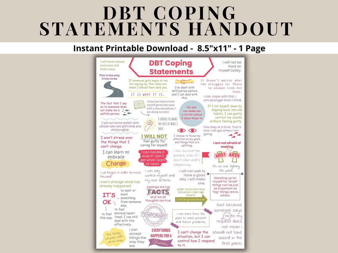 DBT Coping Statements Affirmations Quotes Printable Poster - Etsy