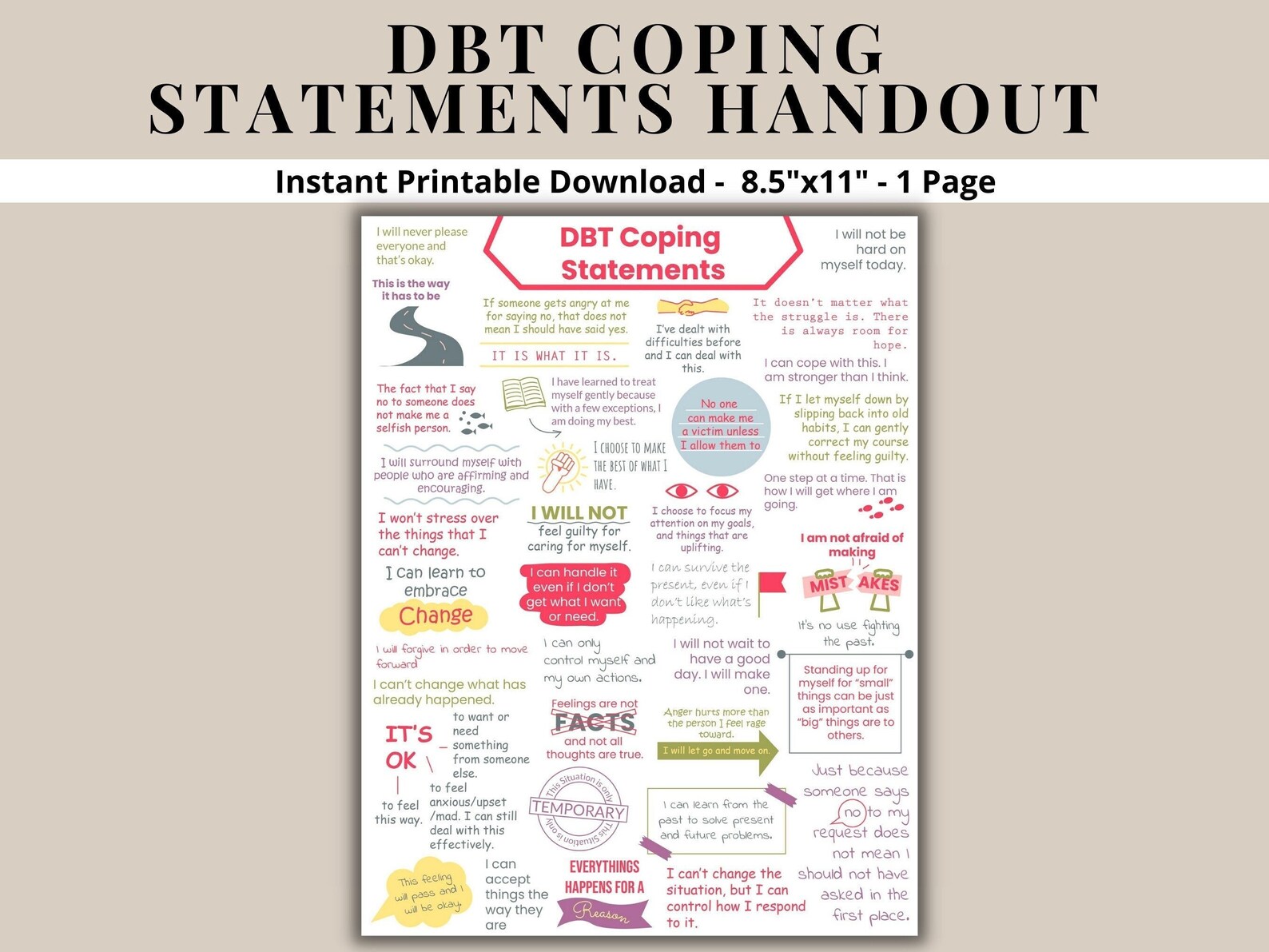 DBT Coping Statements Affirmations Quotes Printable Poster - Etsy