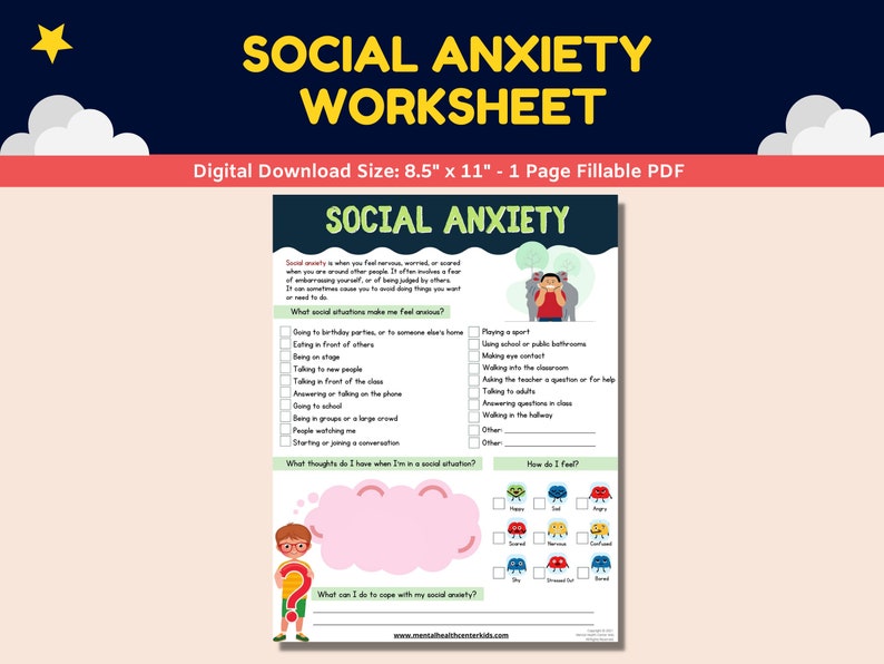 Social Anxiety Fillable Worksheet Kids Children Social - Etsy