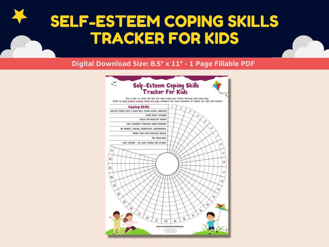 Self-esteem Coping Skills Tracker for Kids Fillable Worksheet Mental ...