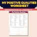 My Positive Qualities Self-esteem Worksheet for Kids Teens Self ...