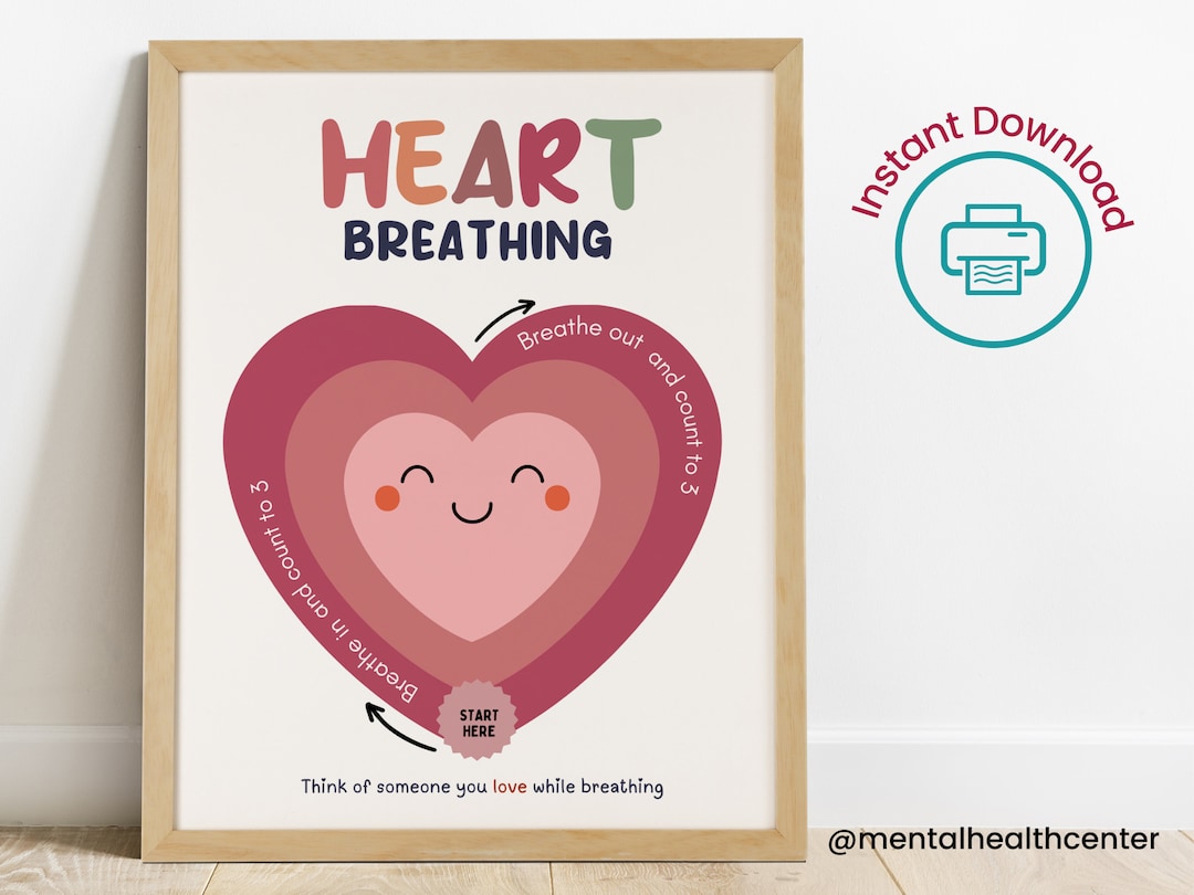 Heart Mindfulness Breathing School Counseling Office Digital Poster for ...