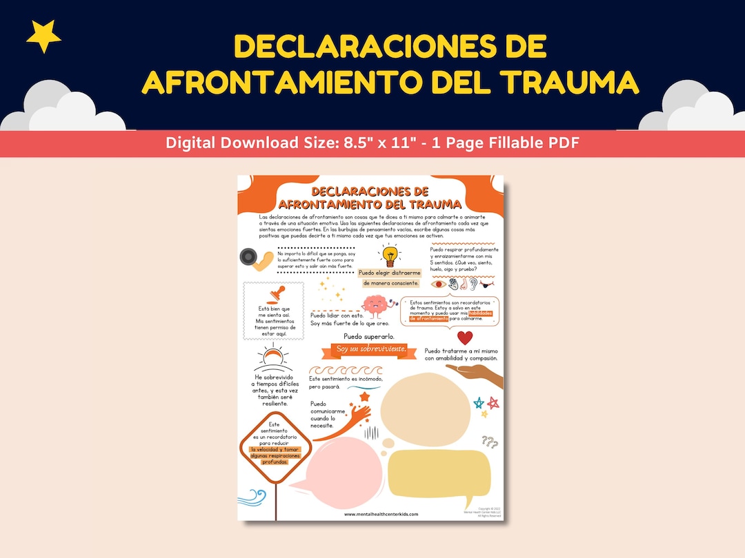 Spanish Trauma/ptsd Worksheet for Kids-teens - Declaraciones De ...