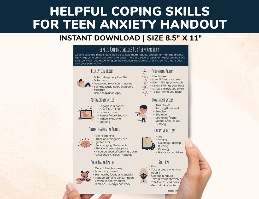 Anxiety Coping Skills for Teens Printable Handout-therapy School ...
