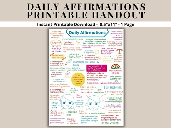 Daily Affirmations Printable Wall Art Poster Kids Teens - Etsy