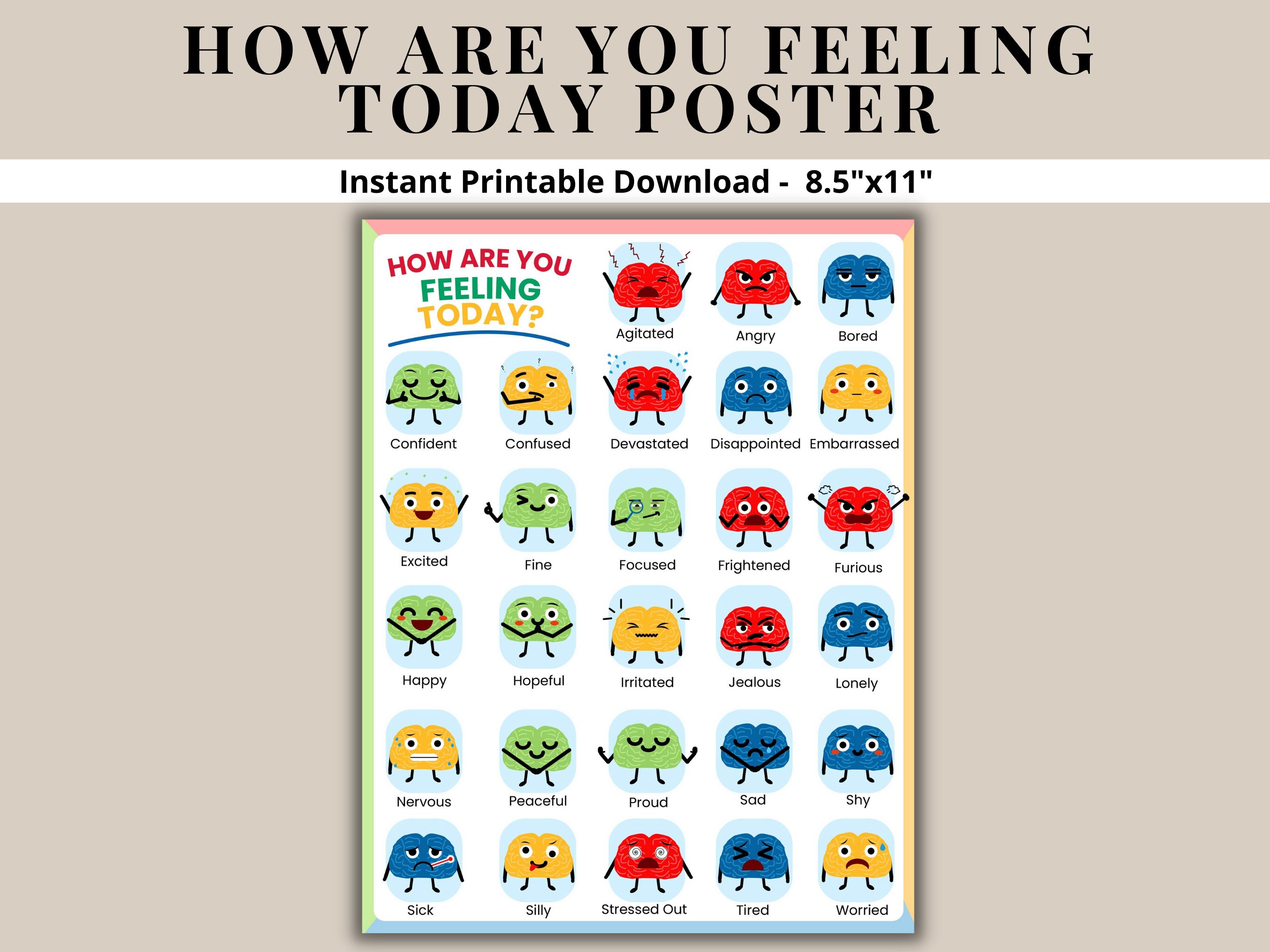 Emotions Poster Feelings Chart Coping Skills 2pg Set Kids Teens ...
