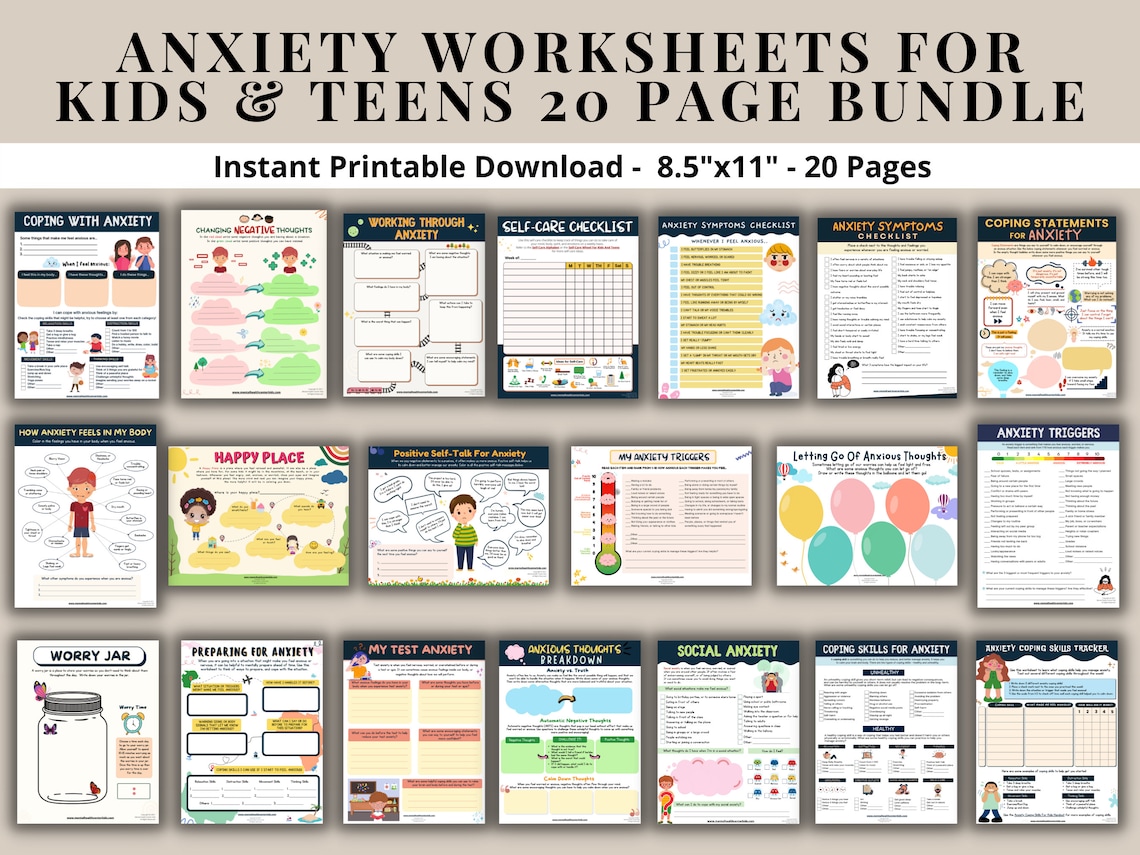Anxiety Worksheets 20 Pg Printable Bundle for Kids & - Etsy