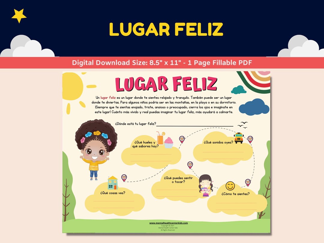 Spanish Anxiety Worksheet for Kids-teens - Lugar Feliz - Happy Place ...