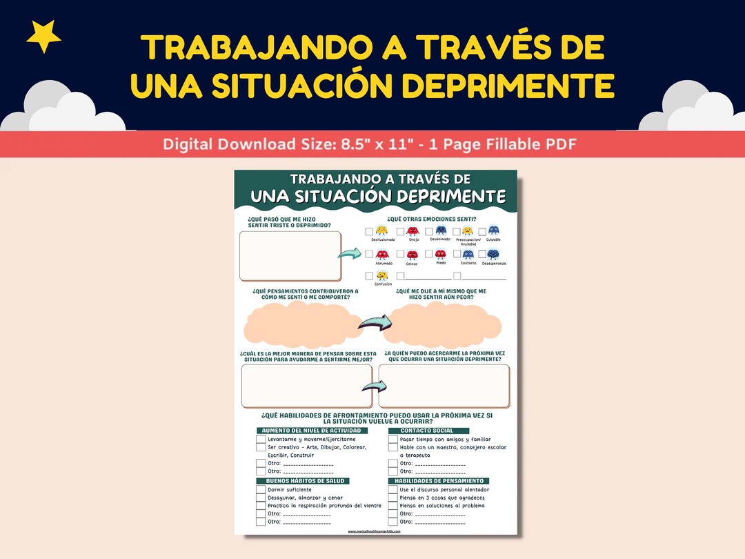 Spanish Depression Worksheet for Kids-teens - Trabajando A Través De ...
