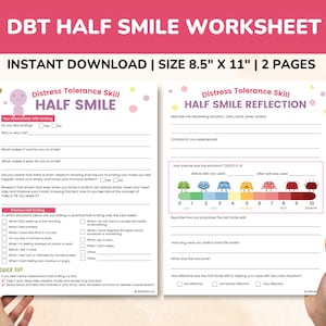 DBT Half Smile Worksheet 2-pages-distress Tolerance Skills Fillable Pdf ...