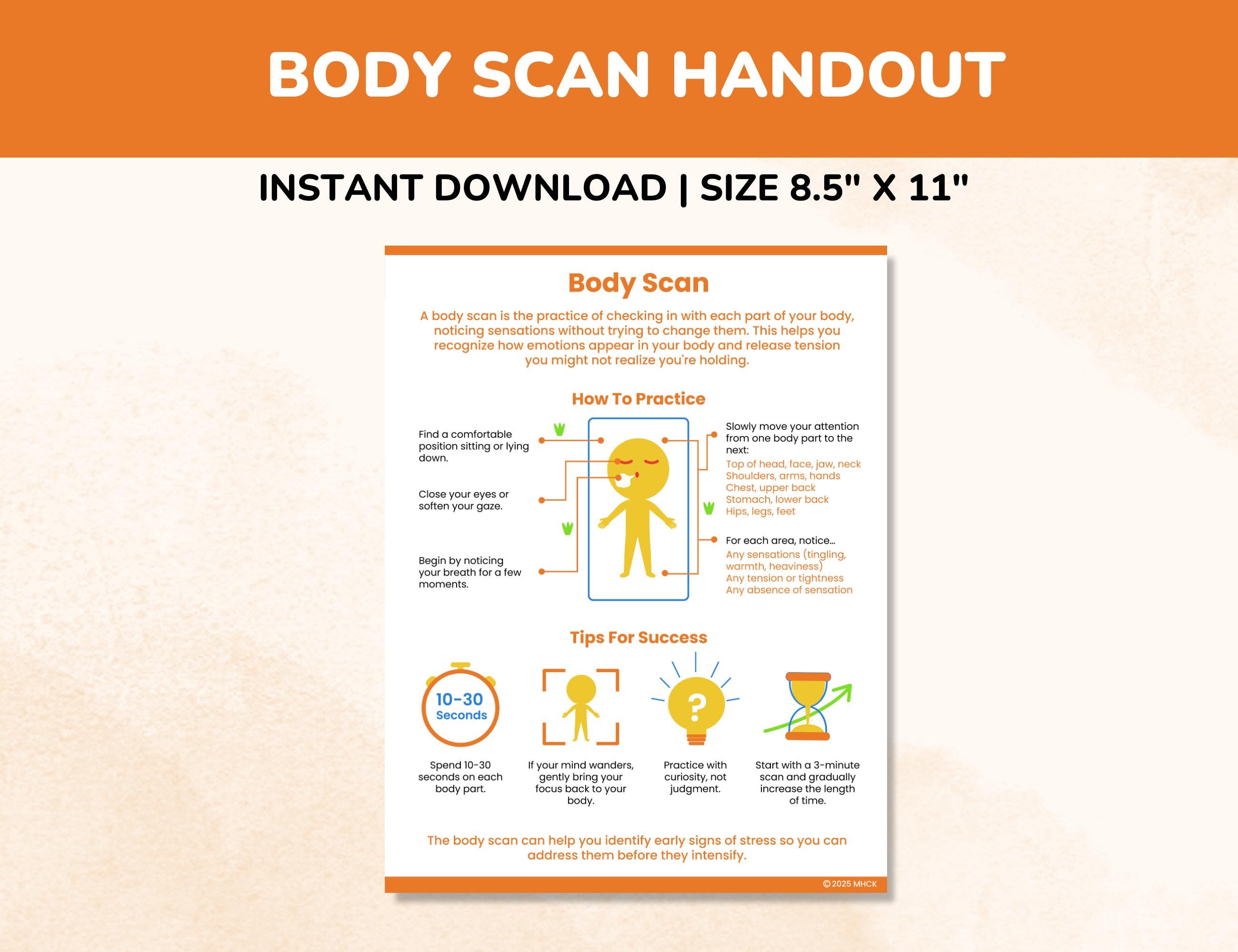 Body Scan Therapy Handout-coping Skills for Kids Teens-mindfulness ...
