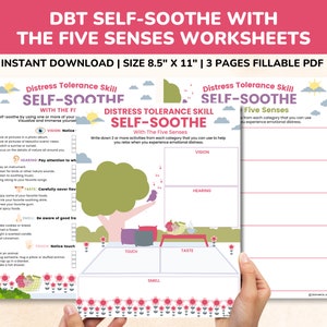 DBT Self-soothing Worksheet With 5 Senses 3-pages-distress Tolerance ...