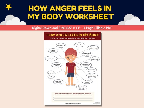 Anger Symptoms Body Signals Fillable Worksheet Children | Etsy
