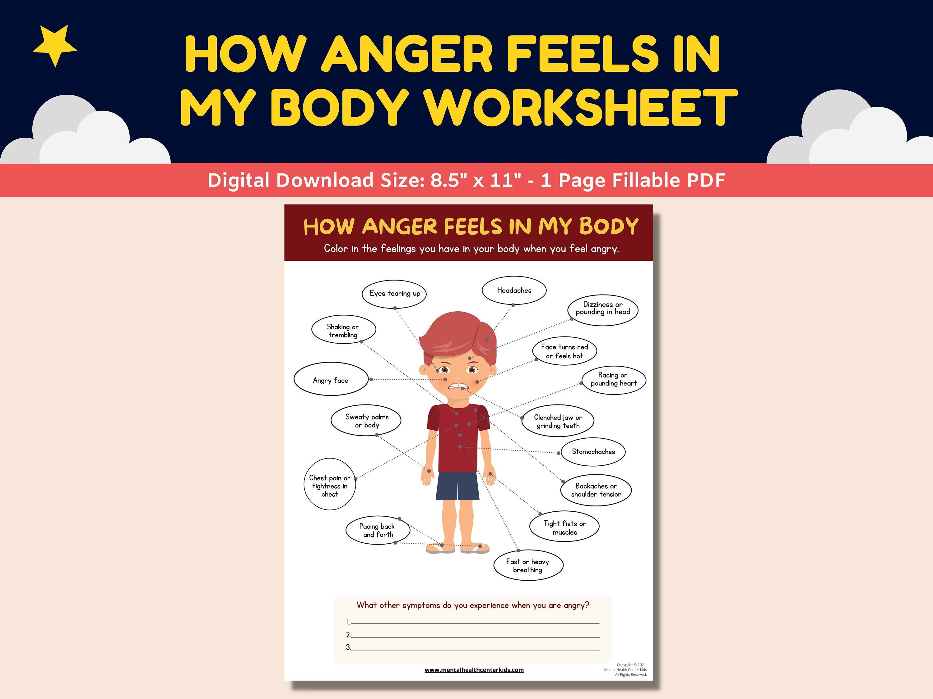 Anger Symptoms Body Signals Fillable Worksheet Children | Etsy
