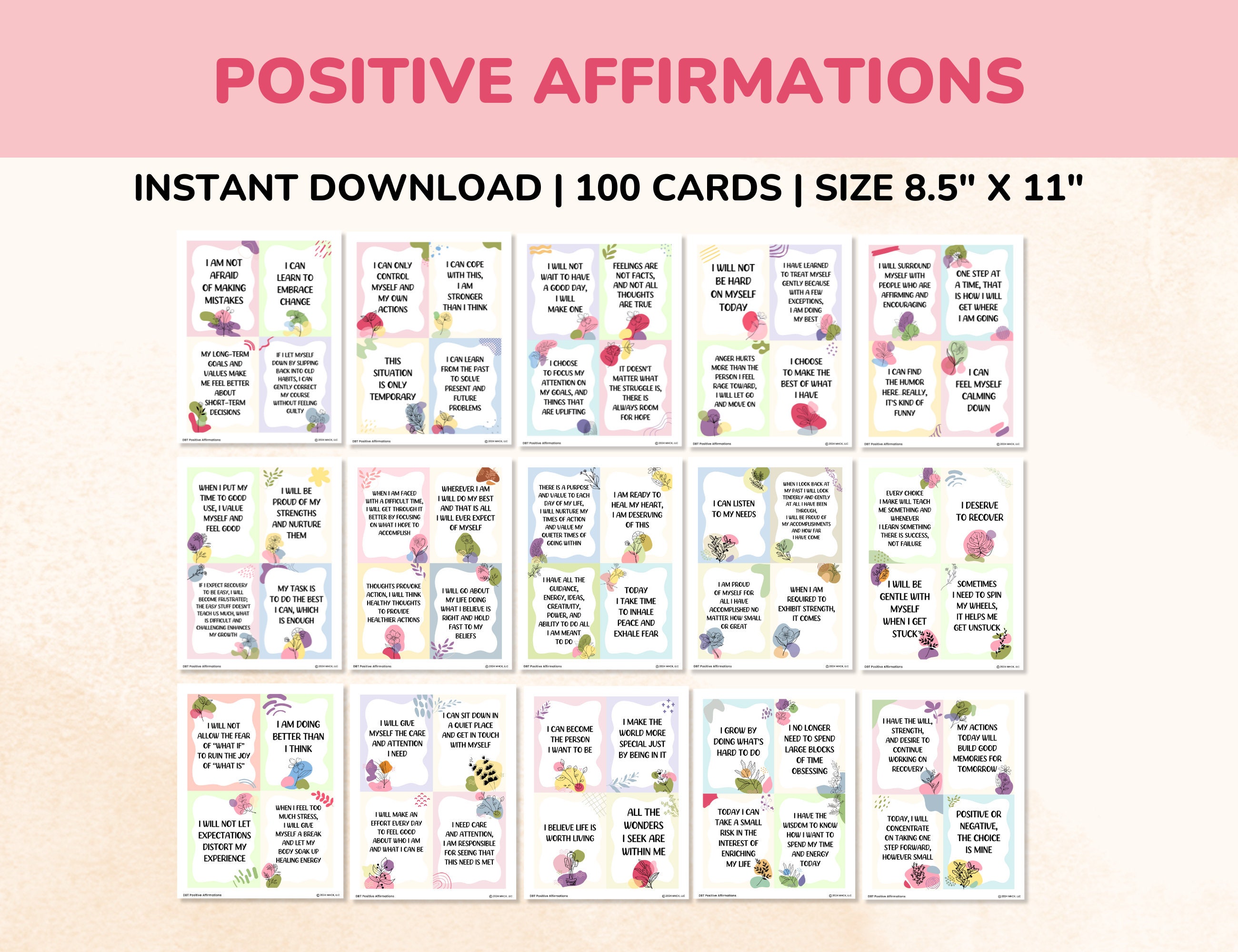DBT Affirmation Cards-168 Positive Affirmations for Self-esteem ...