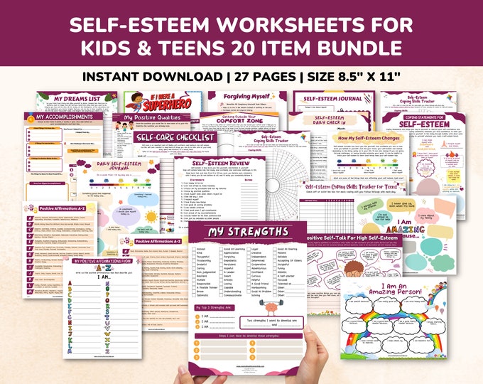 Self Esteem Worksheet, Self Esteem Therapist Tool, Counseling Tool for ...