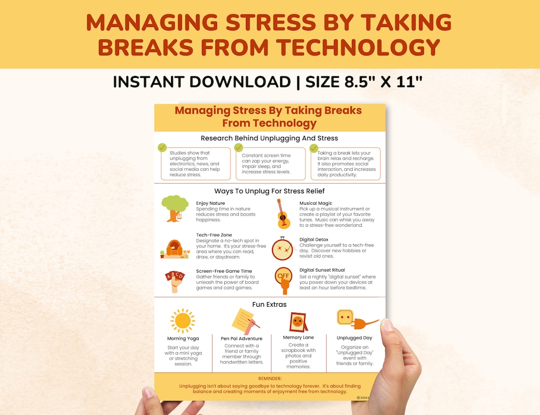 Stress Relief by Taking Breaks From Technology PDF Handout-digital ...