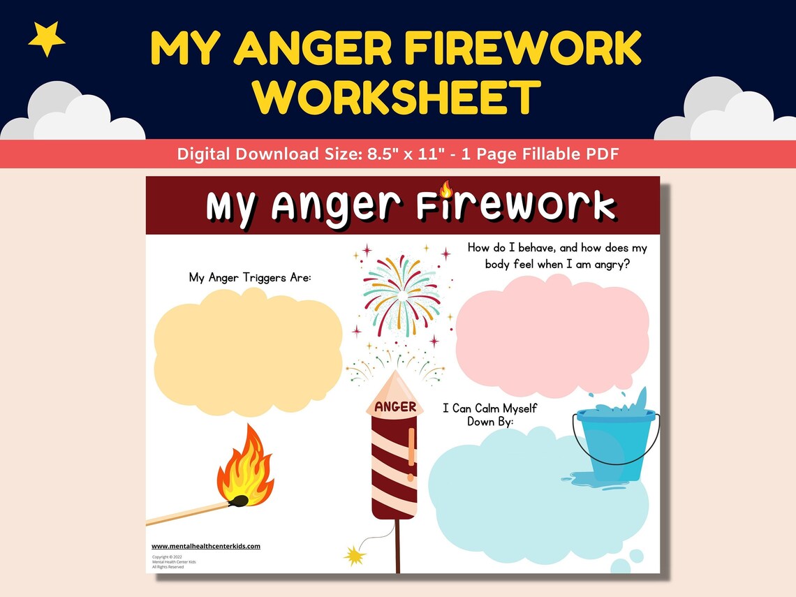 Anger Firework Worksheet Kids Children Teens Adolescents - Etsy