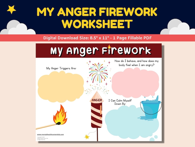 Anger Firework Worksheet Kids Children Teens Adolescents - Etsy Australia