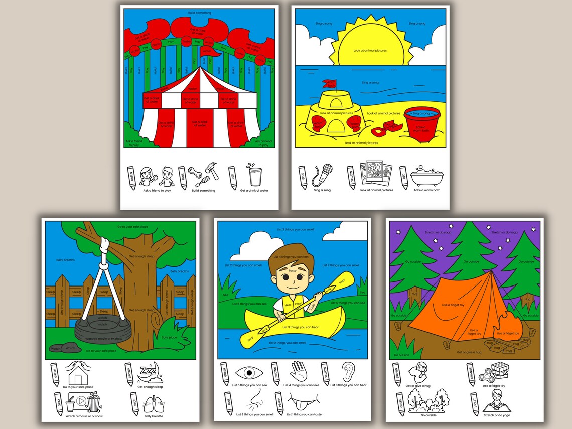 Summer Coloring Pages for Kids-color by Coping Skills Coloring - Etsy