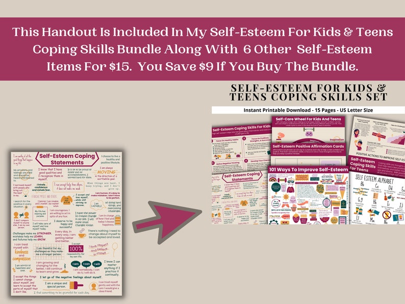 Self-esteem Coping Statements Positive Affirmations for Kids Teens ...