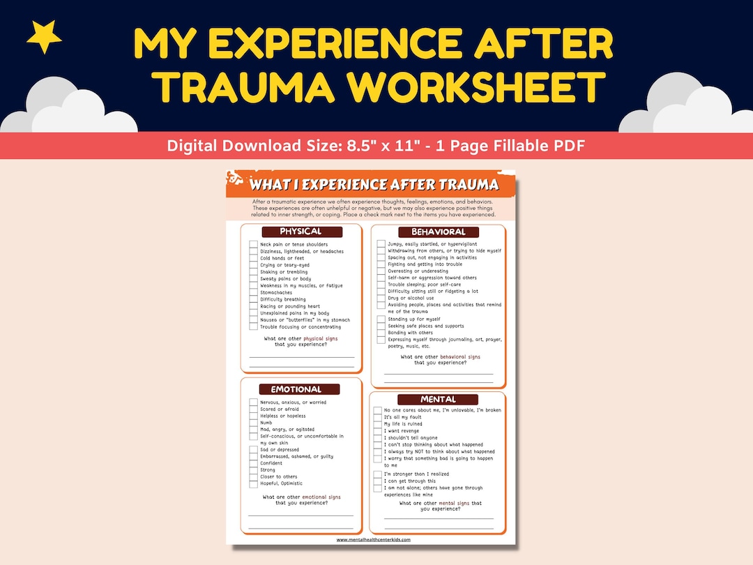 After Trauma PTSD Symptoms Worksheet Kids Teens Young Adults - Child ...