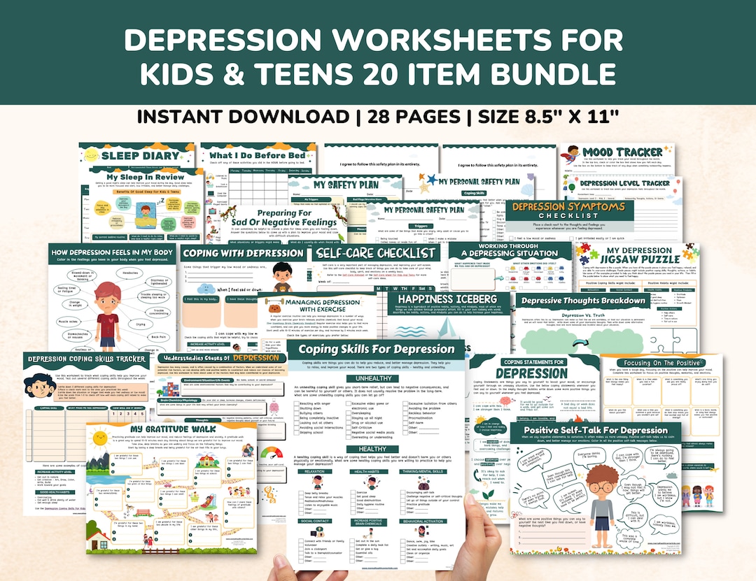 Depression Worksheets 20 Item Printable Mental Health Bundle for Kids ...