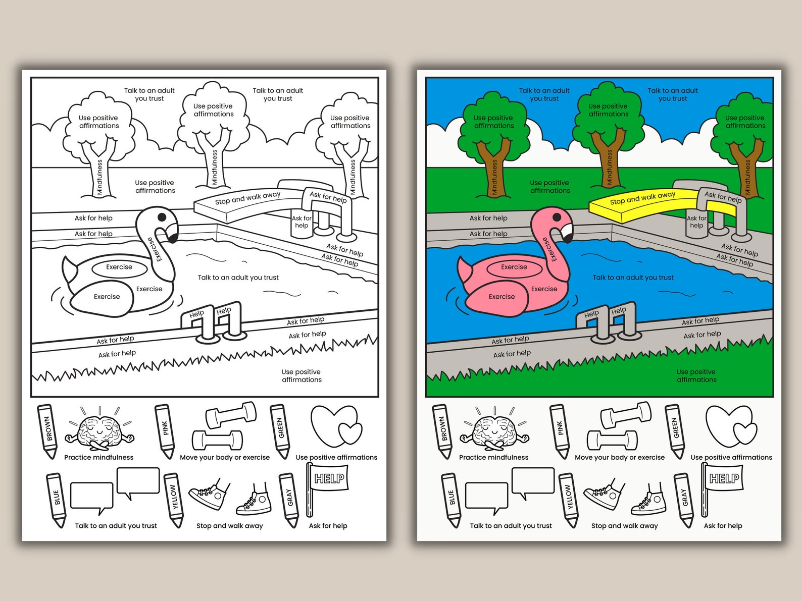 Summer Coloring Pages for Kids-color by Coping Skills Coloring - Etsy