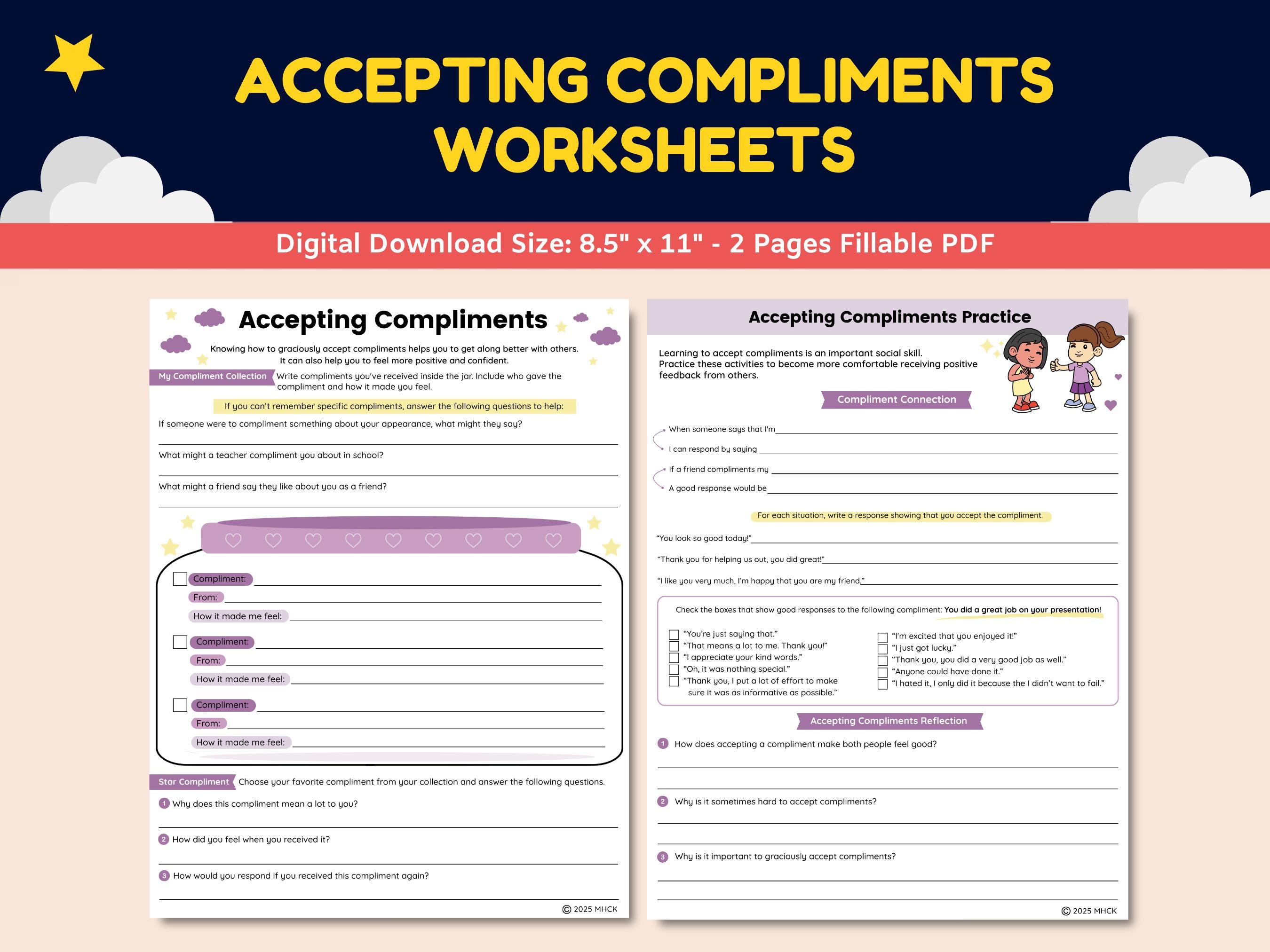 Accepting Compliments Social Skills Worksheets for Kids-teens-students ...