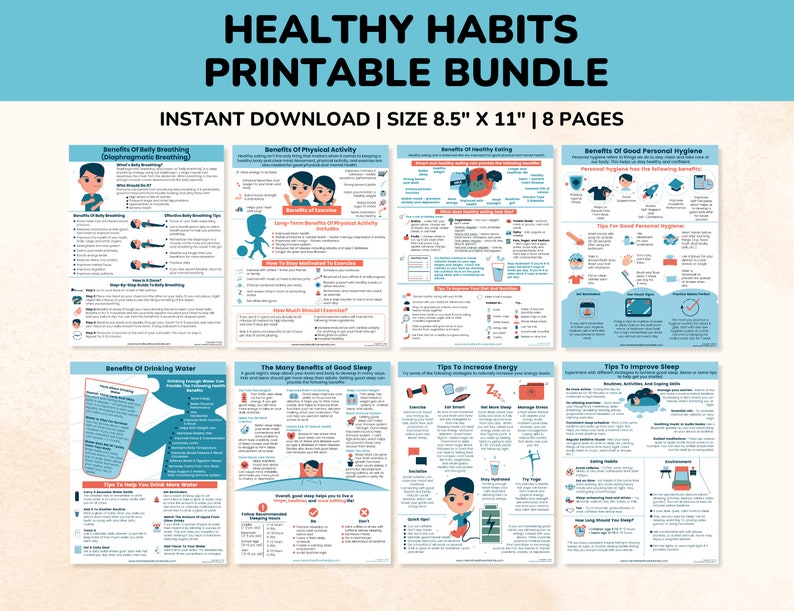 Healthy Habits for Kids Infographic Bundle-teens-adults Healthy Living ...
