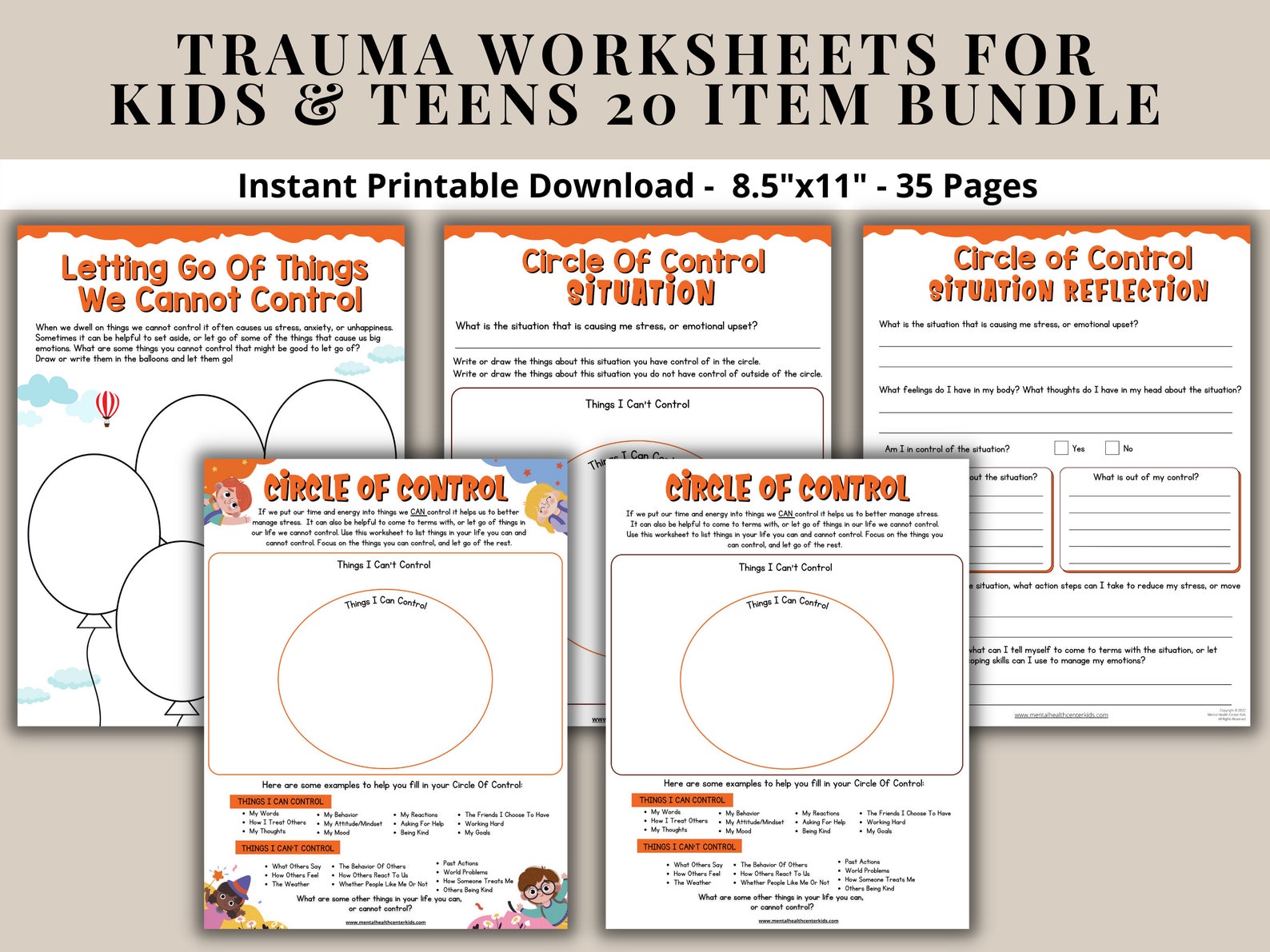 Trauma PTSD Worksheets 20 Item Printable Bundle for Kids & - Etsy