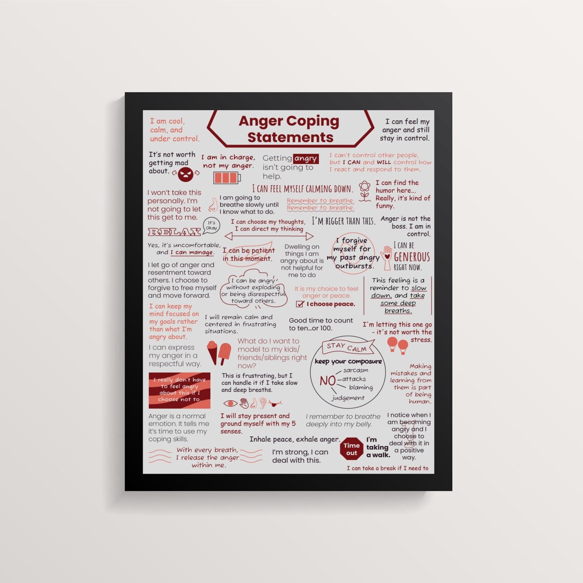 Anger Coping Statements Anger Management Affirmations for Kids | Etsy