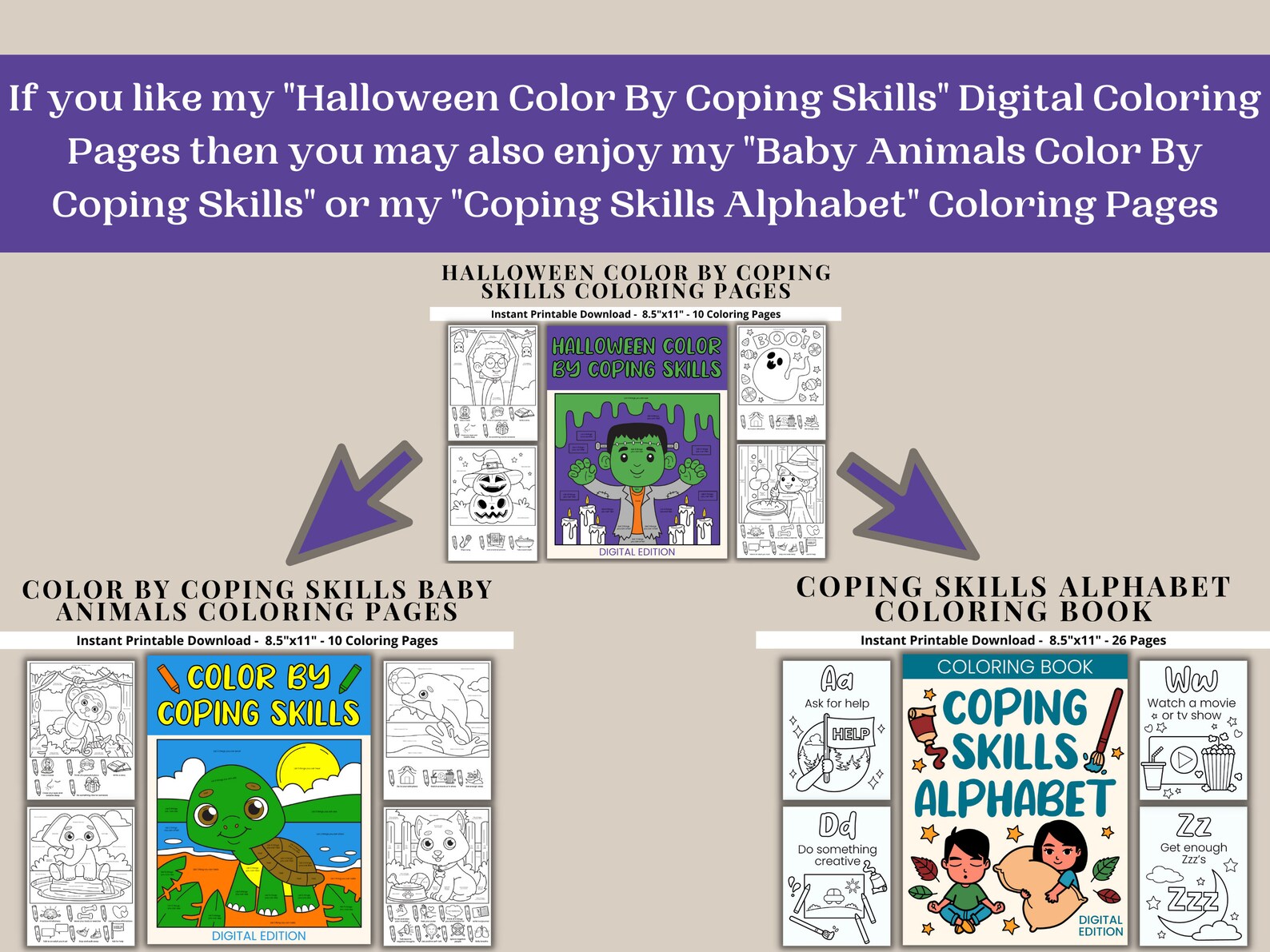 Halloween Color by Coping Skills Coloring Pages Book Printable for Kids ...