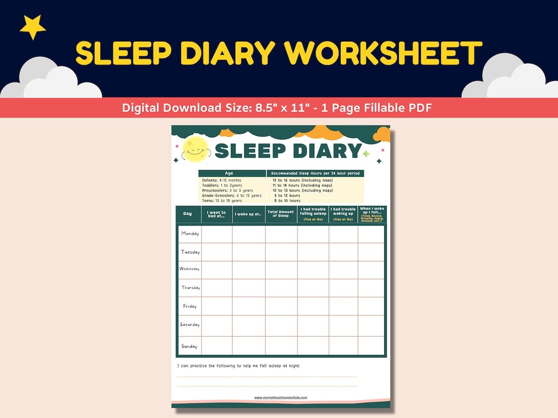Sleep Hygiene Tracker Printable Worksheets for Kids Teens 3 - Etsy