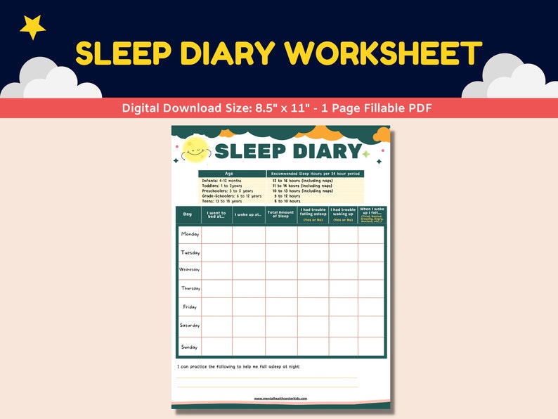 Sleep Hygiene Tracker Printable Worksheets for Kids Teens 3 Pgs-sleep ...