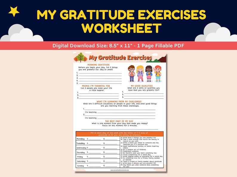 Gratitude Worksheet Kids Tween Printable Child Therapy Mental - Etsy