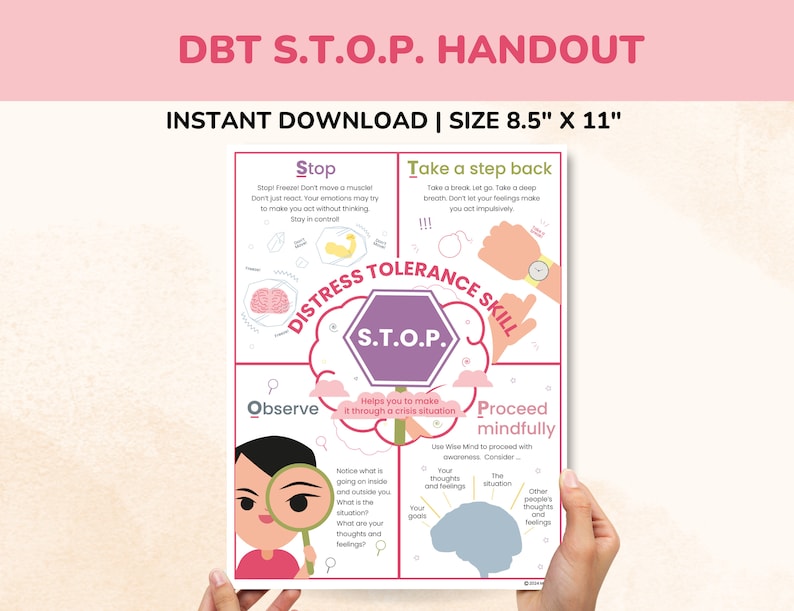 DBT STOP Skill PDF Handout - Distress Tolerance Skills - Etsy