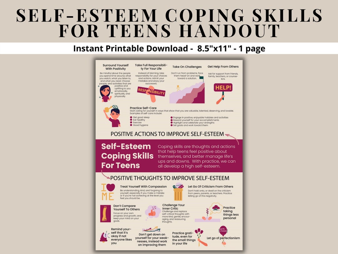 Self-esteem Printable for Teens Self Confidence Coping Skills - Etsy