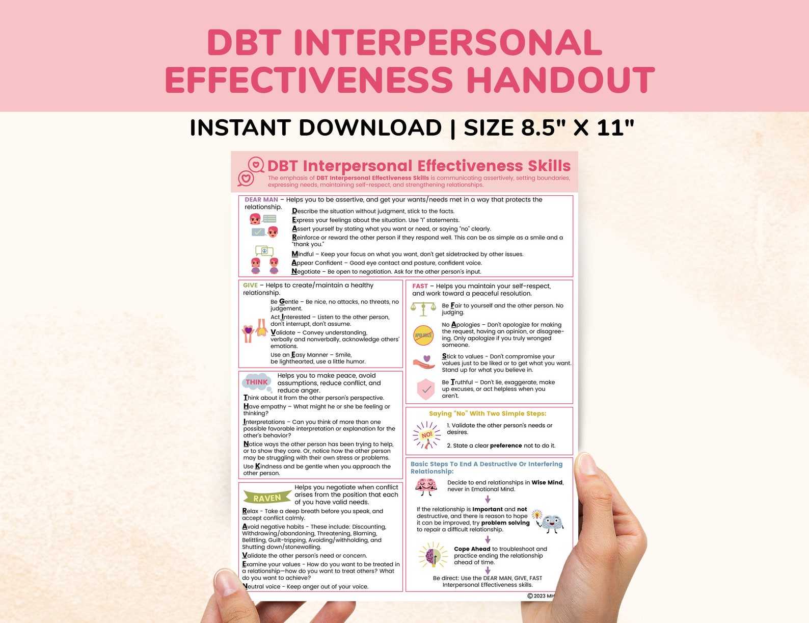 DBT Interpersonal Effectiveness Coping Skills Printable Handout Poster ...
