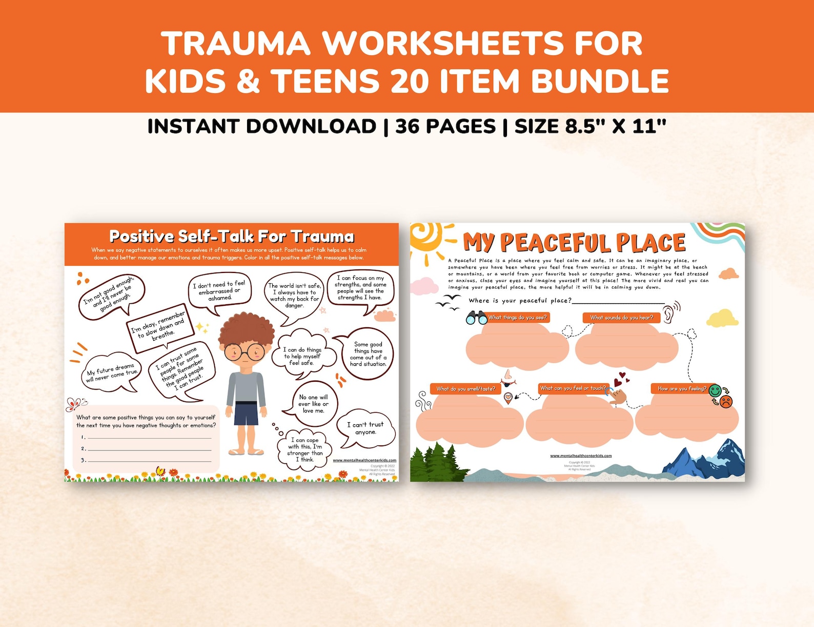 Trauma PTSD Worksheets 20 Item Printable Bundle for Kids & Teens-child ...