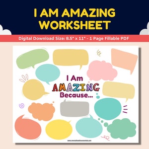I Am Amazing...self-esteem Fillable Worksheet Kids Teens Growth Mindset ...