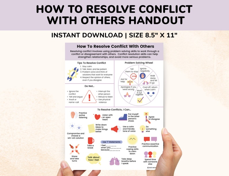 Conflict Resolution Poster & Problem Solving Wheel Kids Teens-social ...