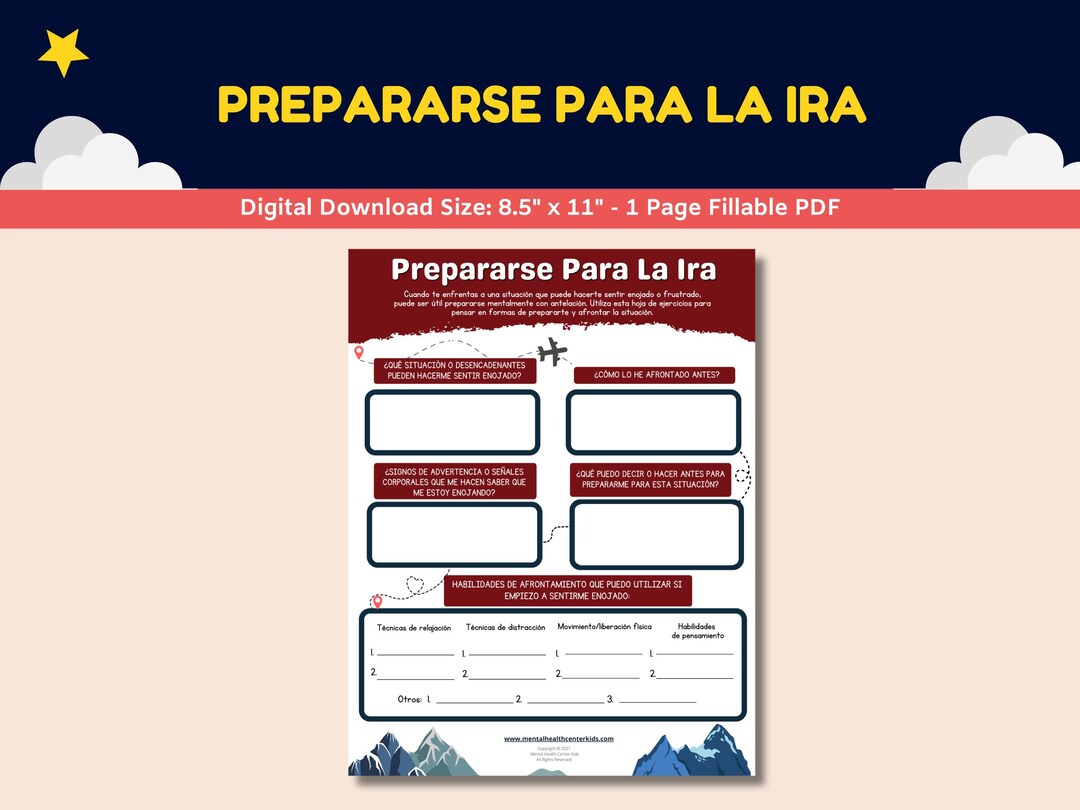 Spanish Anger Management Worksheet for Kids-teens - Prepararse Para La ...