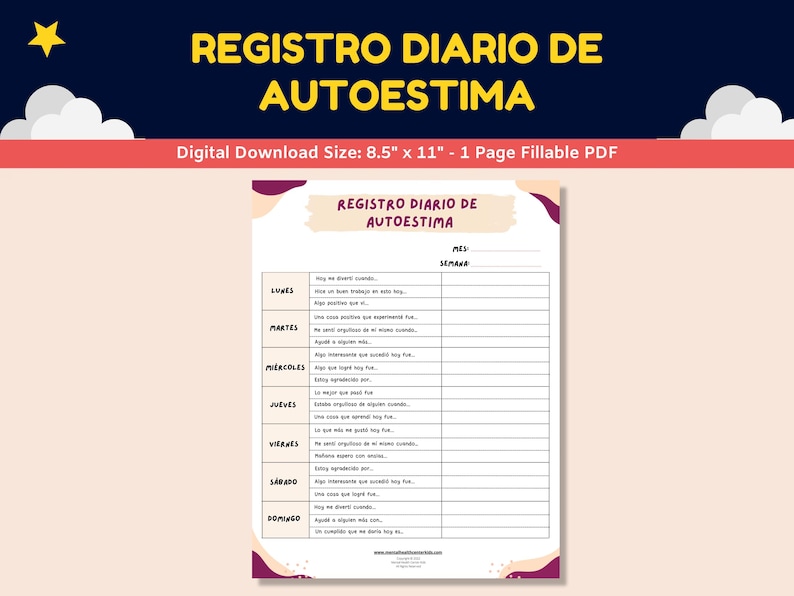 Spanish Self-esteem Worksheet for Kids-teens - Registro Diario De ...