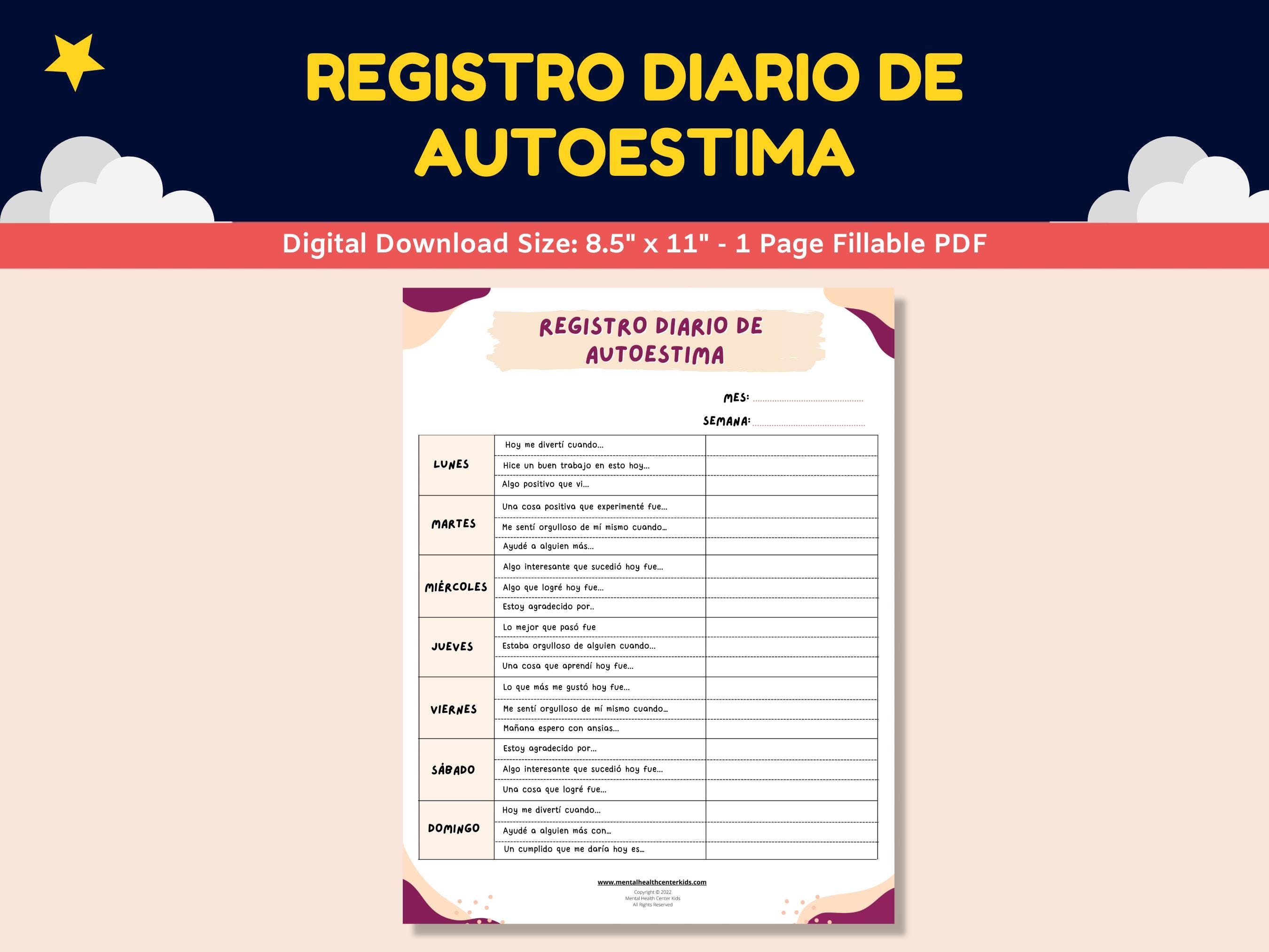 Spanish Self-esteem Worksheet for Kids-teens - Registro Diario De ...