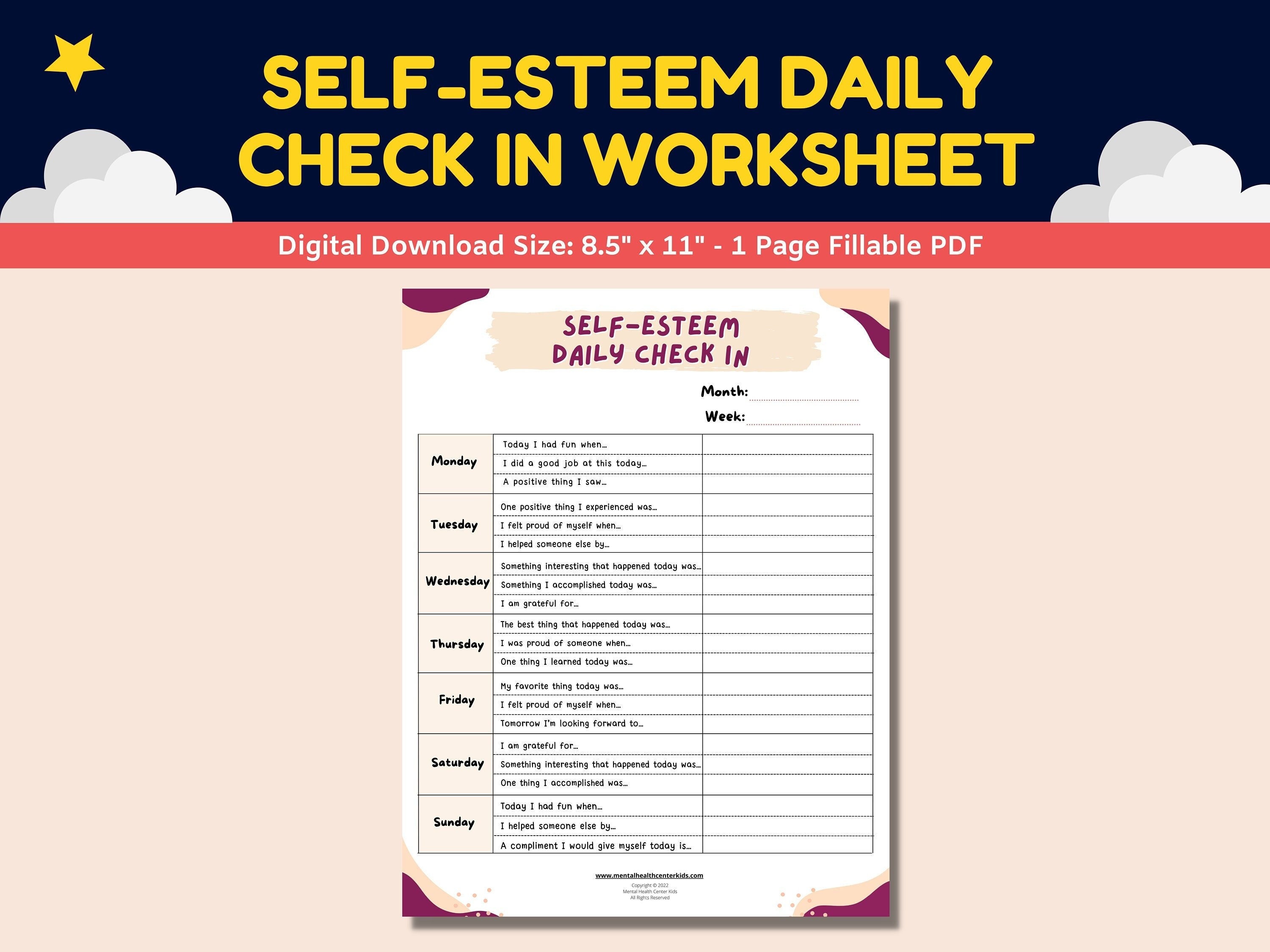 Self-esteem Daily Check in Printable Worksheet for Kids Teens - Etsy UK