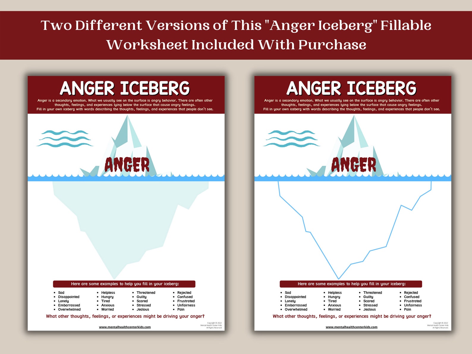 Anger Iceberg Fillable Worksheet Anger Management for Kids | Etsy
