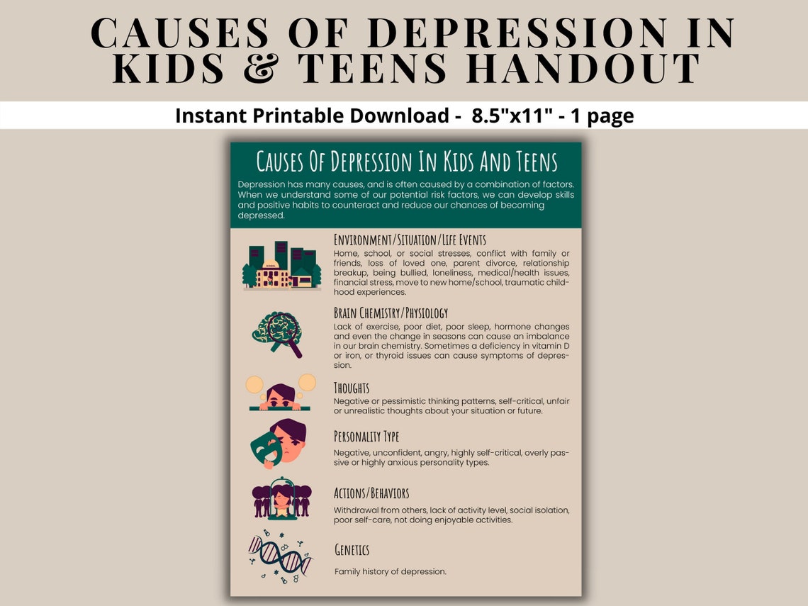 Health Education Printable-causes of Depression in Kids & - Etsy